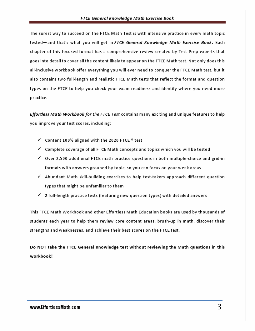 FTCE General Knowledge Math Exercise Book: Student Workbook and Two ...