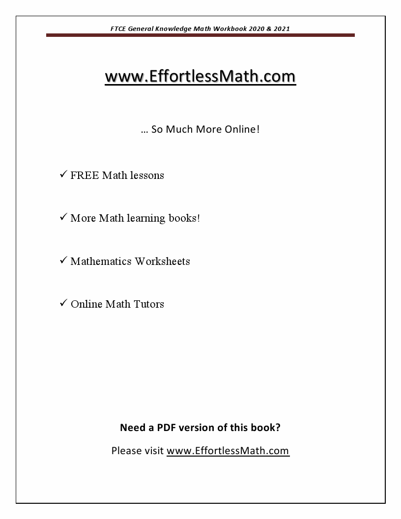FTCE General Knowledge Math Workbook 2020 & 2021: Extra Practice for an ...