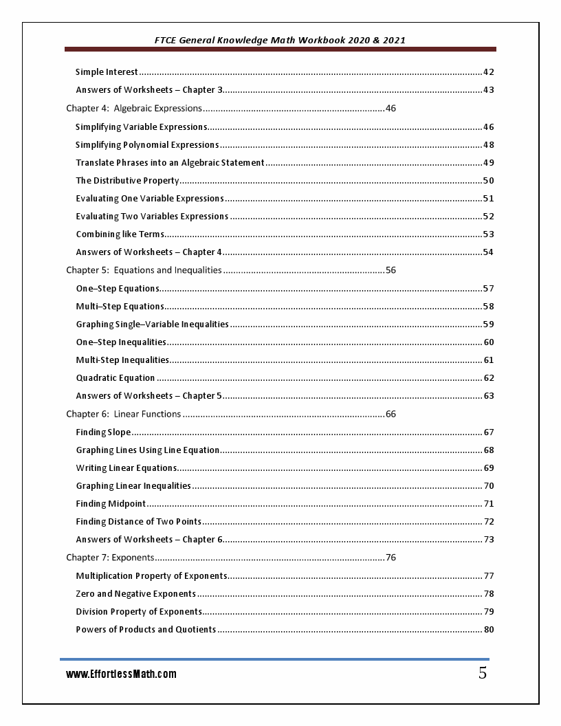 FTCE General Knowledge Math Workbook 2020 & 2021: Extra Practice for an ...