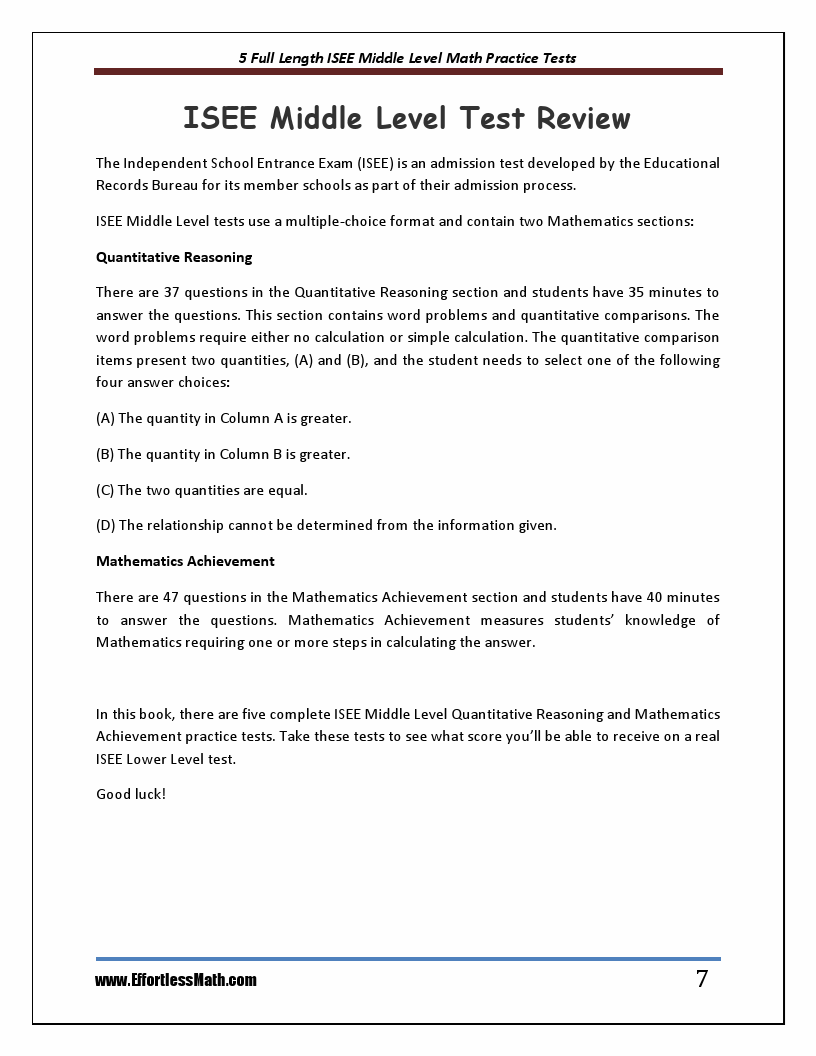 5 Full-Length ISEE Middle Level Math Practice Tests: The Practice You ...