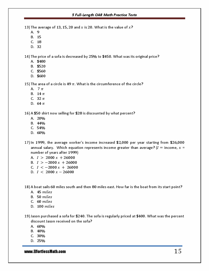 5 Full-Length OAR Math Practice Tests: The Practice You Need to Ace the ...
