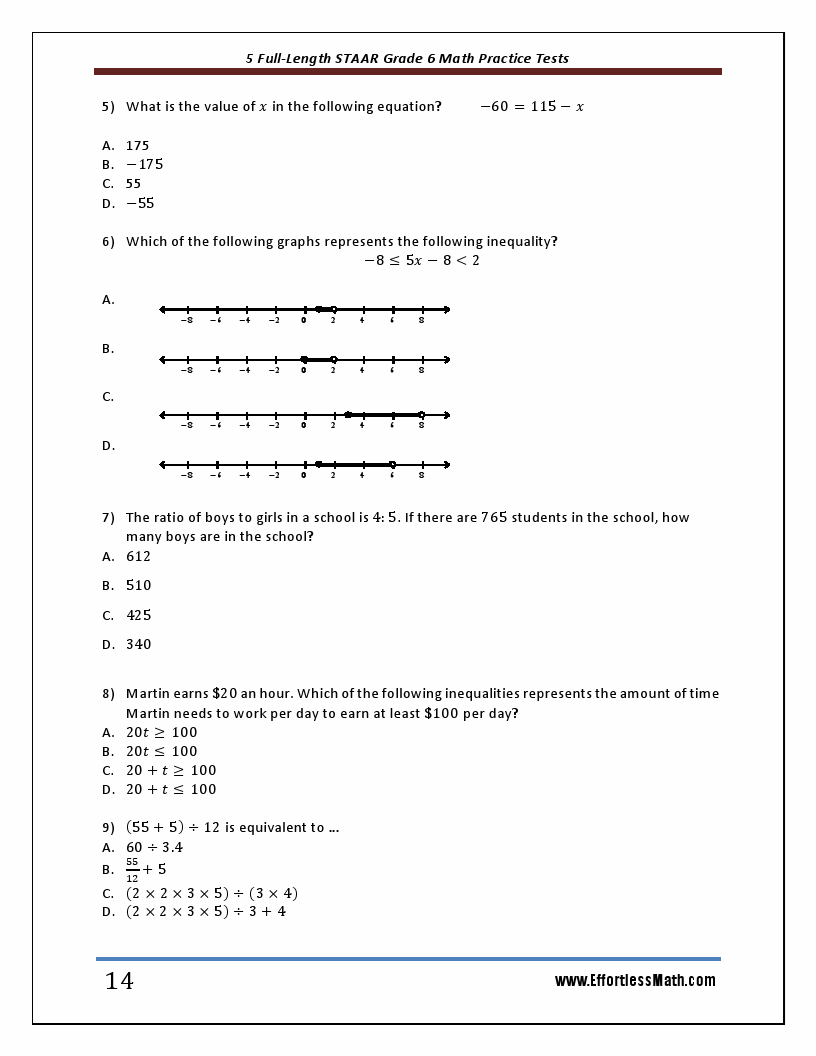 5 Full-Length STAAR Grade 6 Math Practice Tests: The Practice You Need ...