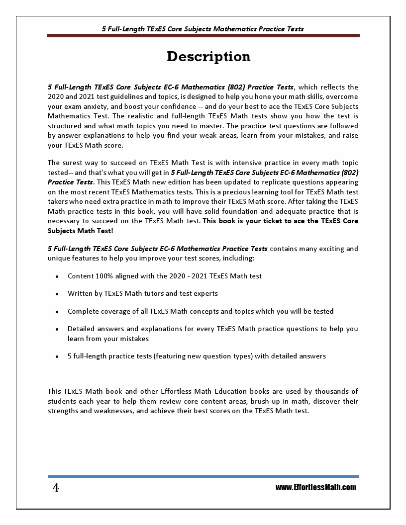 5 Full-Length TExES Core Subjects EC-6 Mathematics (802) Practice Tests ...