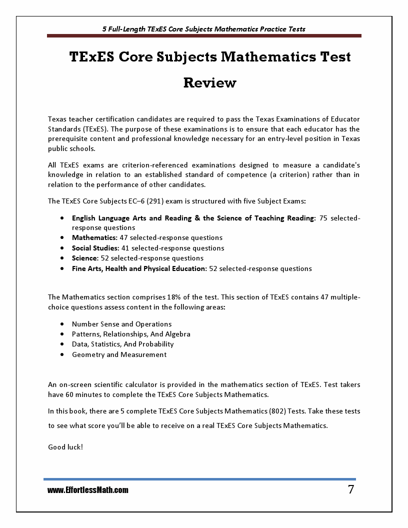 5 Full-Length TExES Core Subjects EC-6 Mathematics (802) Practice Tests ...