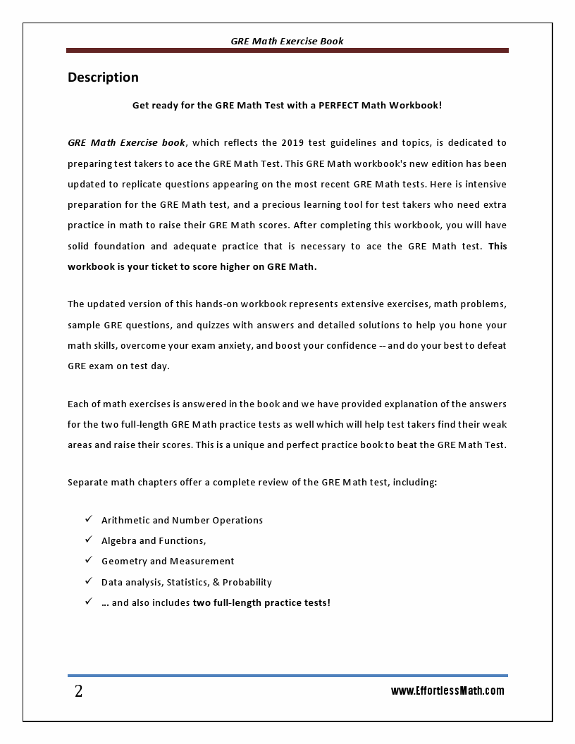 GRE Math Exercise Book: Student Workbook and Two Realistic GRE Math Tests