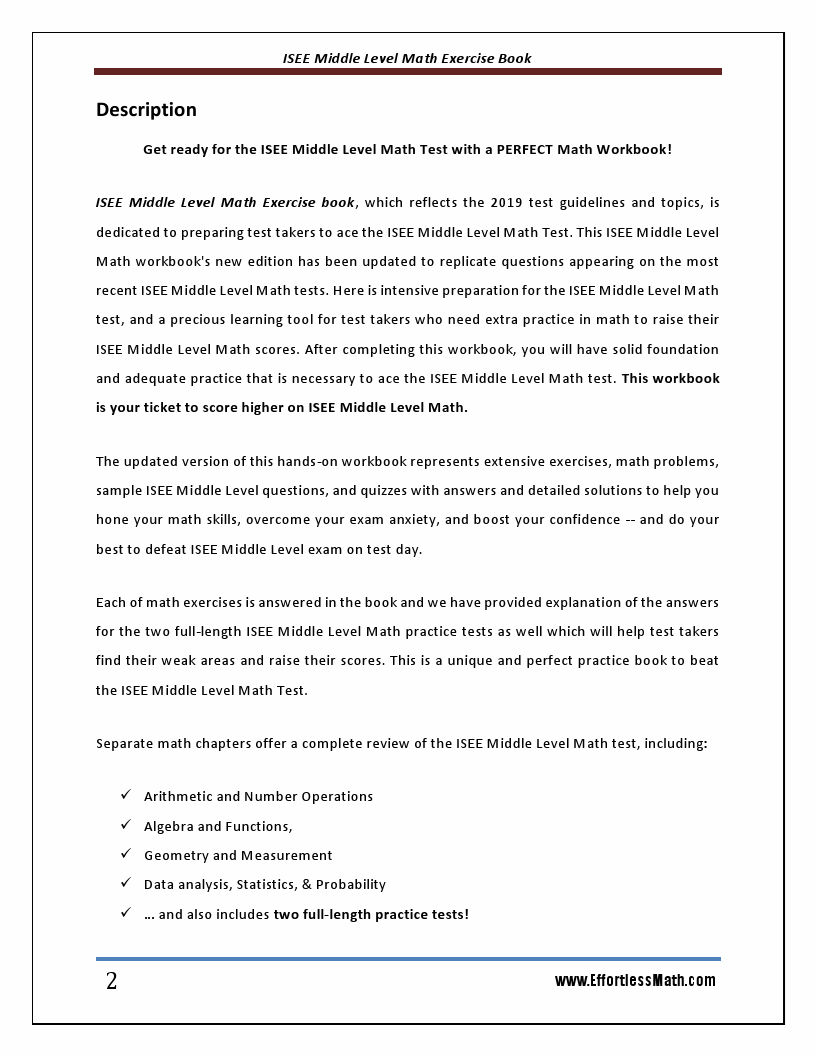 ISEE Middle Level Math Exercise Book: Student Workbook and Two ...