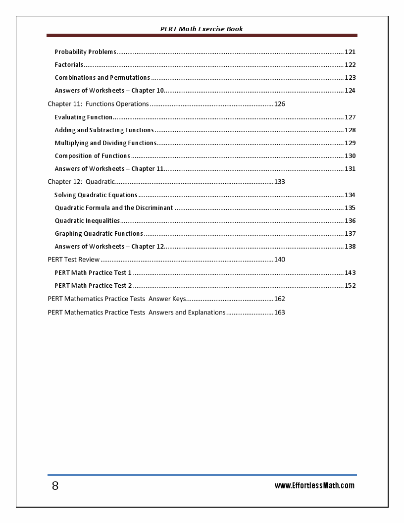 PERT Math Exercise Book: Student Workbook and Two Realistic PERT Math ...