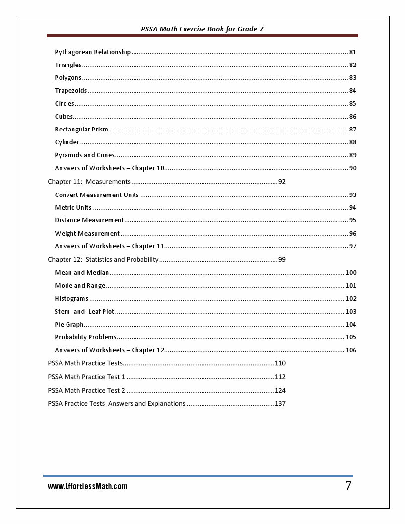 PSSA Math Exercise Book for Grade 7: Student Workbook and Two Realistic ...