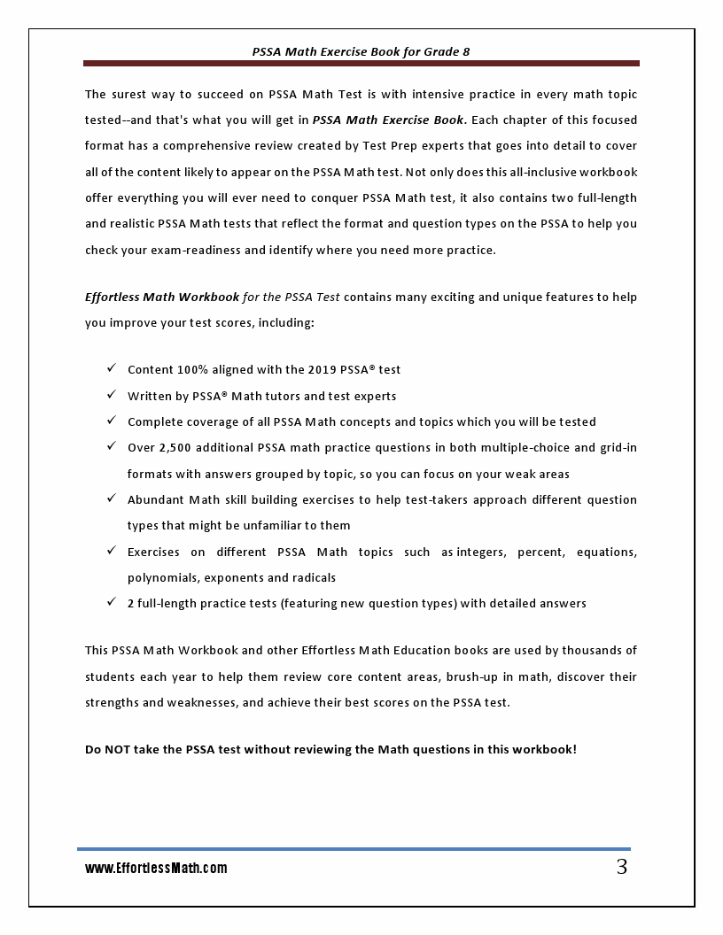 PSSA Math Exercise Book for Grade 8: Student Workbook and Two Realistic ...