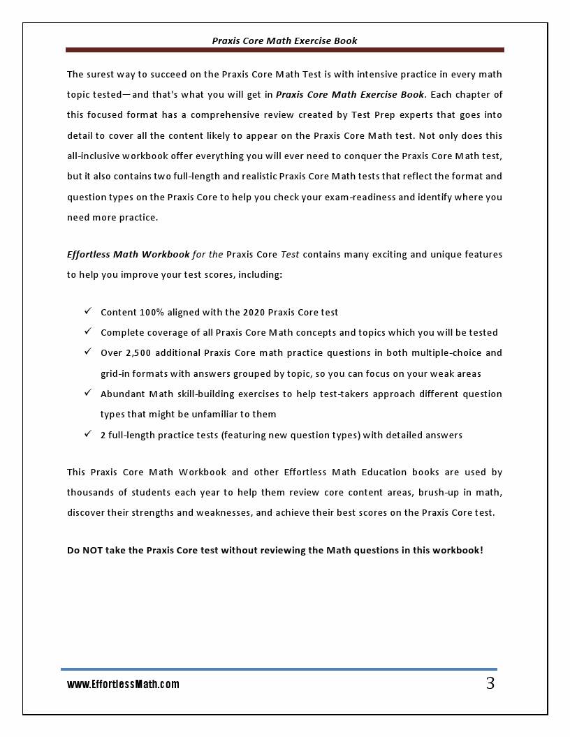 Praxis Core Math Exercise Book: Student Workbook and Two Realistic ...