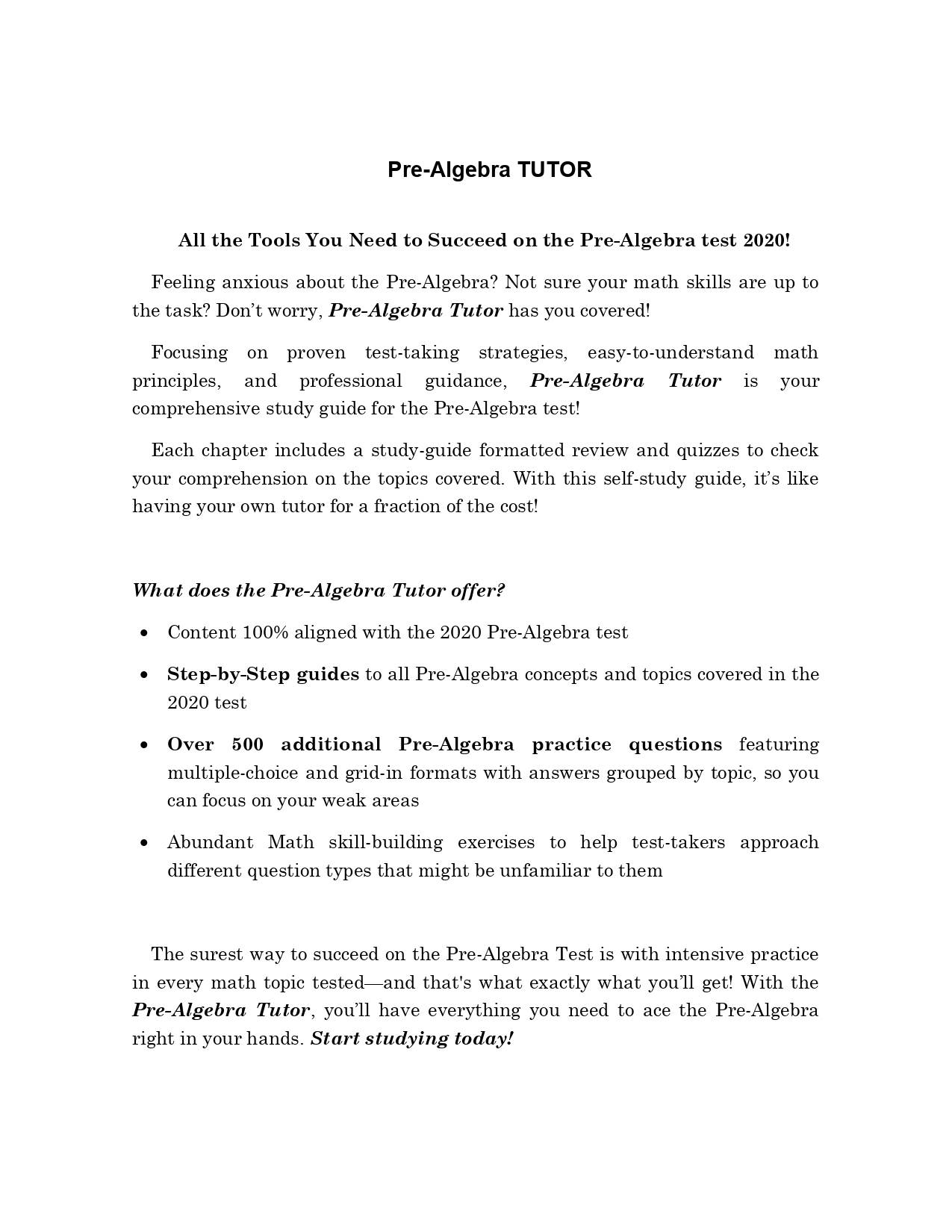 Pre-Algebra Tutor: Everything You Need to Help Achieve an Excellent ...