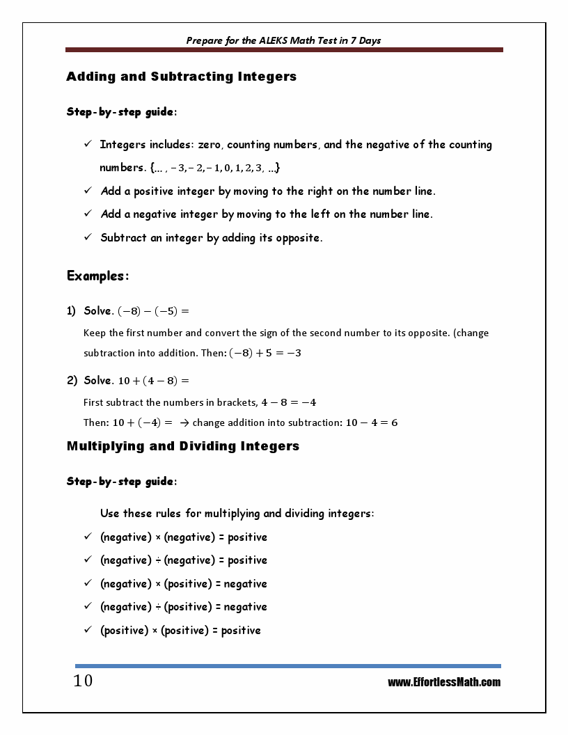 Prepare for the ALEKS Math Test in 7 Days: A Quick Study Guide with Two ...