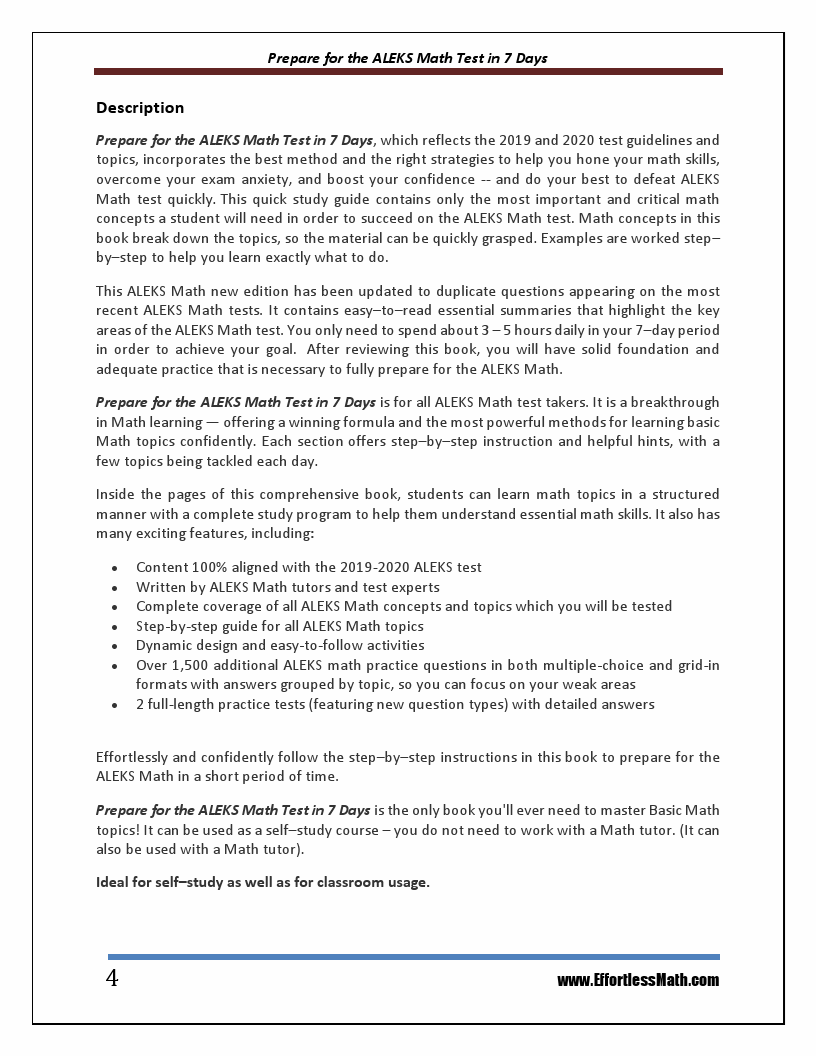 Prepare for the ALEKS Math Test in 7 Days: A Quick Study Guide with Two ...