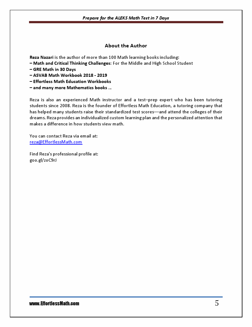 Prepare for the ALEKS Math Test in 7 Days: A Quick Study Guide with Two ...