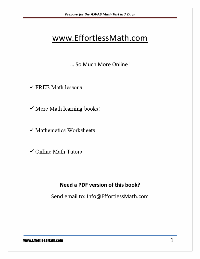 Prepare for the ASVAB Math Test in 7 Days: A Quick Study Guide with Two ...