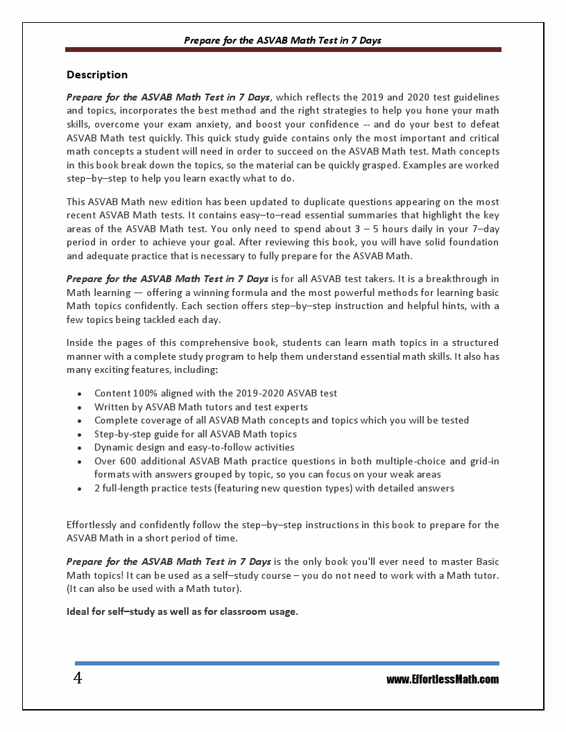 Prepare for the ASVAB Math Test in 7 Days: A Quick Study Guide with Two ...