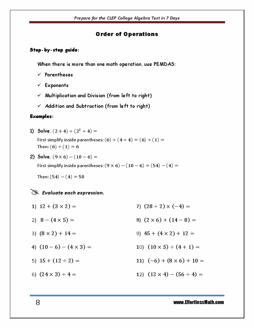 Prepare for the CLEP College Algebra Test in 7 Days: A Quick Study ...