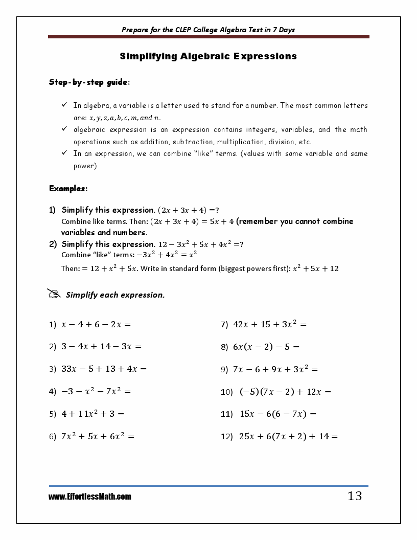 Prepare for the CLEP College Algebra Test in 7 Days: A Quick Study ...