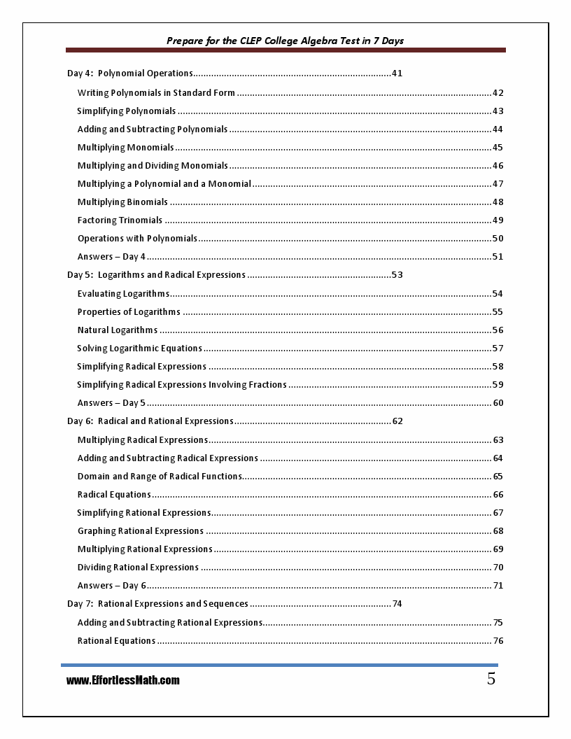 Prepare for the CLEP College Algebra Test in 7 Days: A Quick Study ...