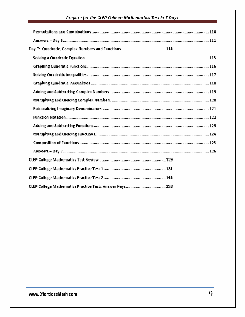 Prepare for the CLEP College Mathematics Test in 7 Days: A Quick Study ...