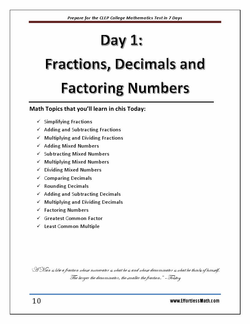 Prepare for the CLEP College Mathematics Test in 7 Days: A Quick Study ...