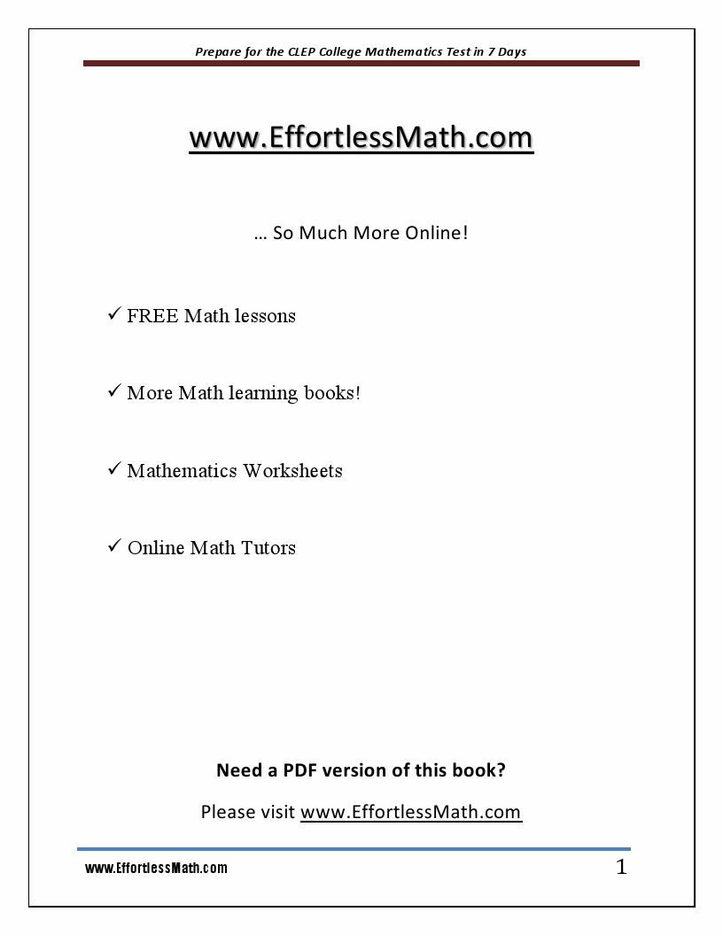 Prepare for the CLEP College Mathematics Test in 7 Days: A Quick Study ...