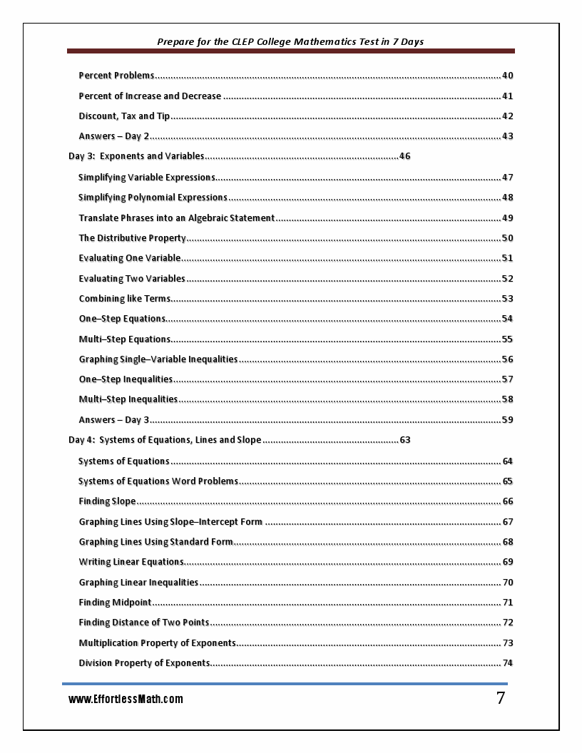 Prepare for the CLEP College Mathematics Test in 7 Days: A Quick Study ...