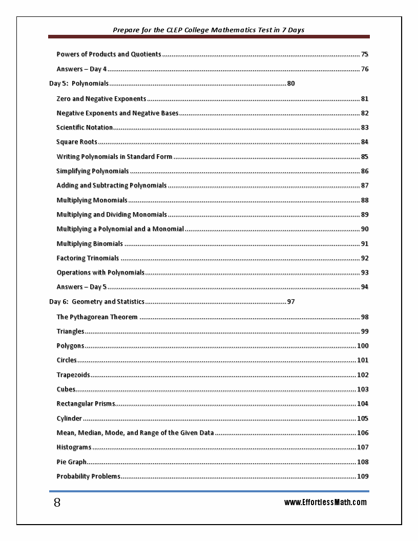 Prepare for the CLEP College Mathematics Test in 7 Days: A Quick Study ...