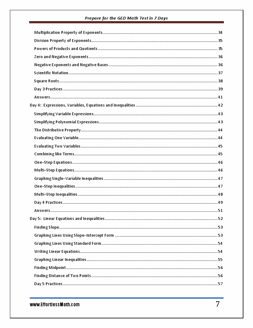 Prepare for the GED Math Test in 7 Days: A Quick Study Guide with Two ...