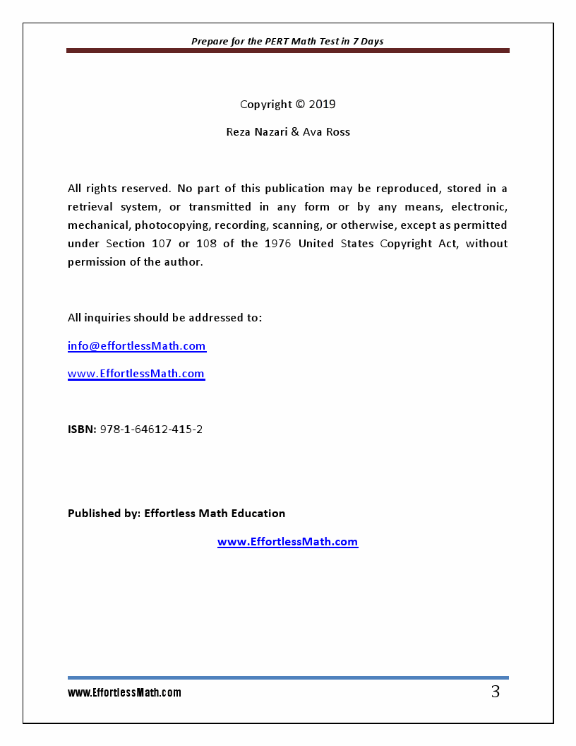 Prepare for the PERT Math Test in 7 Days: A Quick Study Guide with Two ...