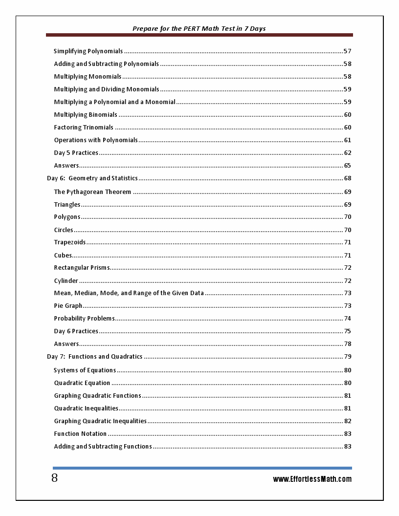 Prepare for the PERT Math Test in 7 Days: A Quick Study Guide with Two ...