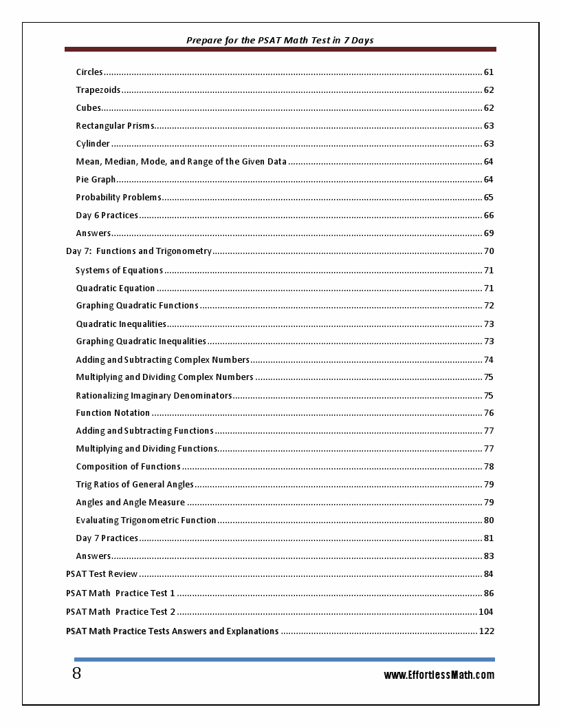 Prepare for the PSAT / NMSQT Math Test in 7 Days: A Quick Study Guide ...