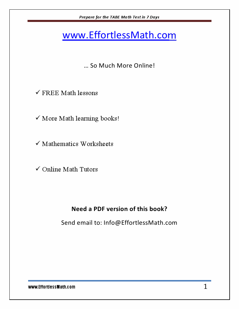 Prepare for the TABE 11 & 12 Math Test in 7 Days: A Quick Study Guide ... Prepare for the TABE 11 & 12 Math Test in 7 Days: A Quick Study Guide ...