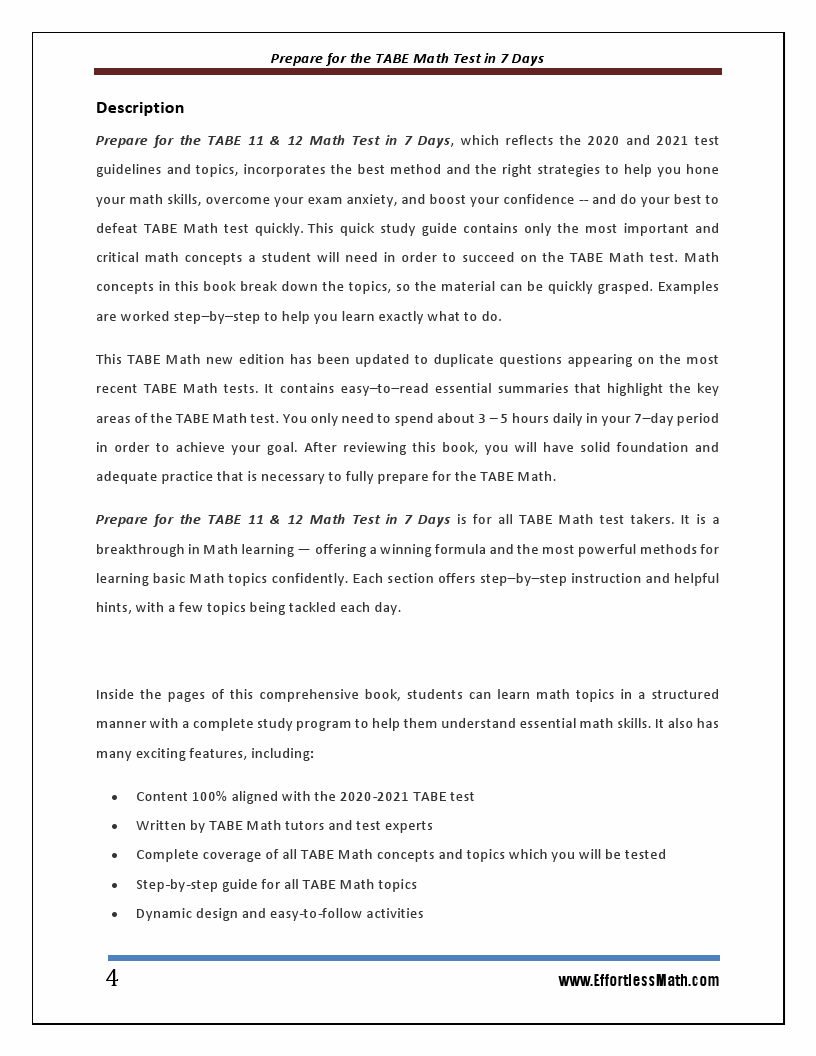 Prepare for the TABE 11 & 12 Math Test in 7 Days: A Quick Study Guide ...