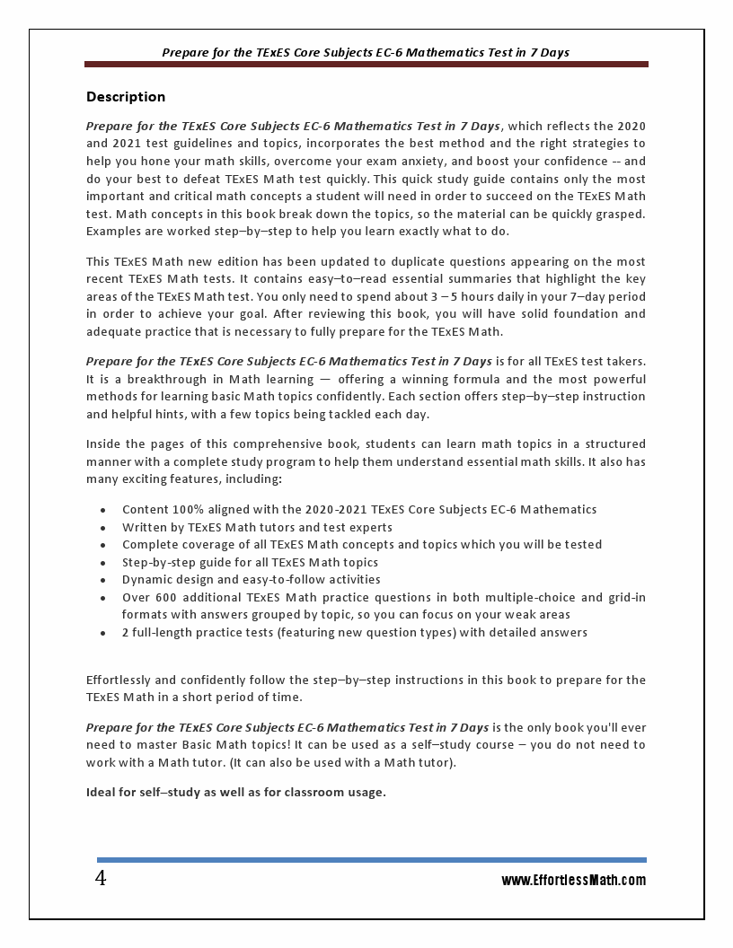 Prepare for the TExES Core Subjects EC-6 Mathematics Test in 7 Days: A ...