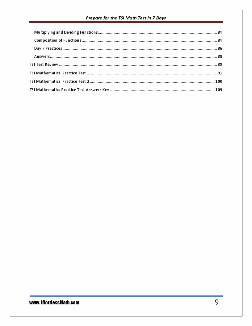 Prepare for the TSI Math Test in 7 Days: A Quick Study Guide with Two ...