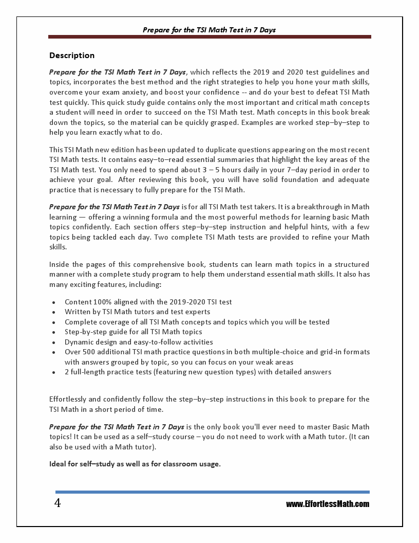 Prepare for the TSI Math Test in 7 Days: A Quick Study Guide with Two ...