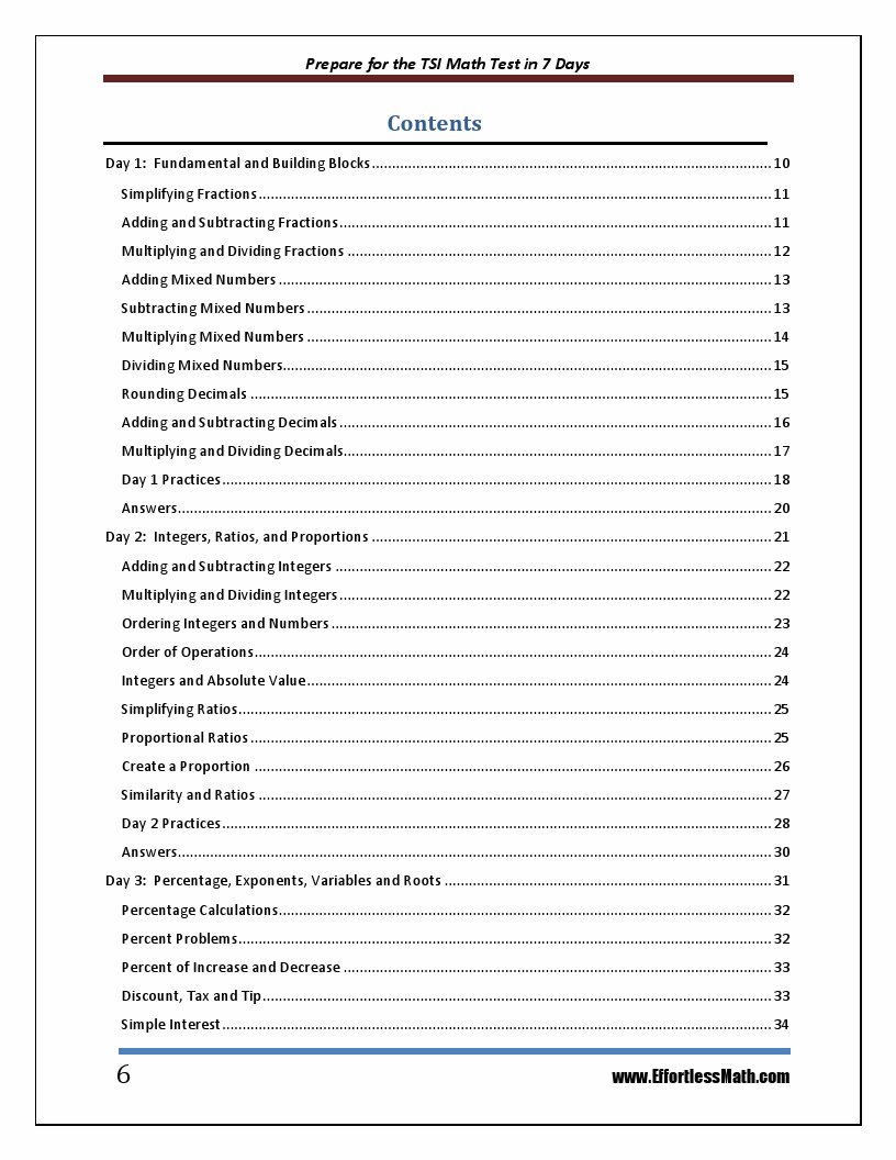 Prepare for the TSI Math Test in 7 Days: A Quick Study Guide with Two ...