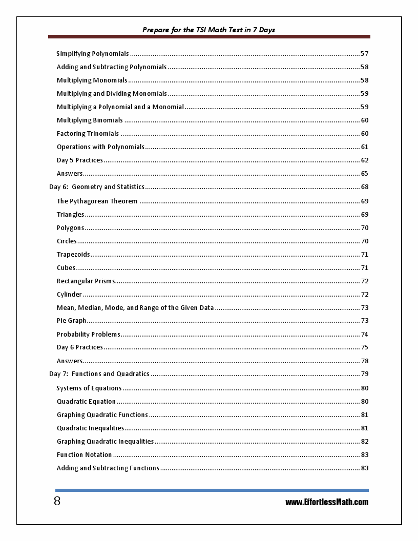 Prepare for the TSI Math Test in 7 Days: A Quick Study Guide with Two ...