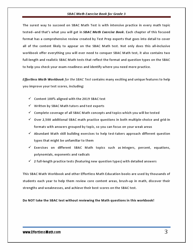 SBAC Math Exercise Book for Grade 3: Student Workbook and Two Realistic ...