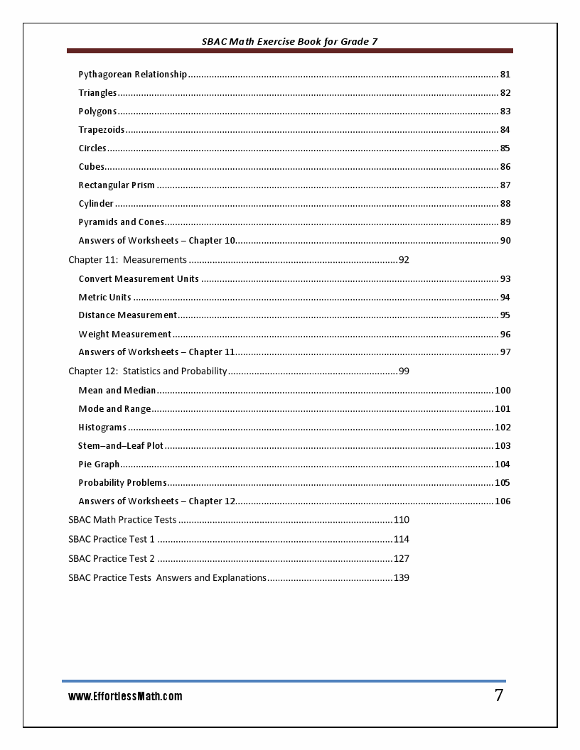 SBAC Math Exercise Book for Grade 7: Student Workbook and Two Realistic ...