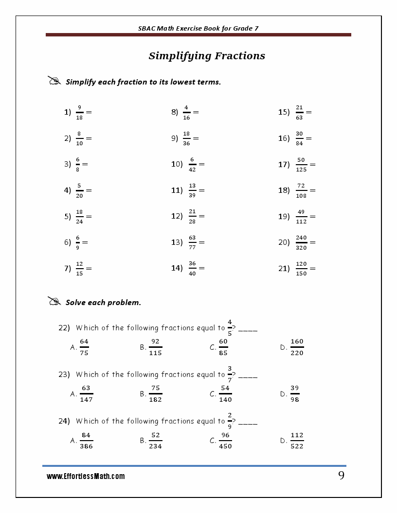 SBAC Math Exercise Book for Grade 7 | Effortless Math