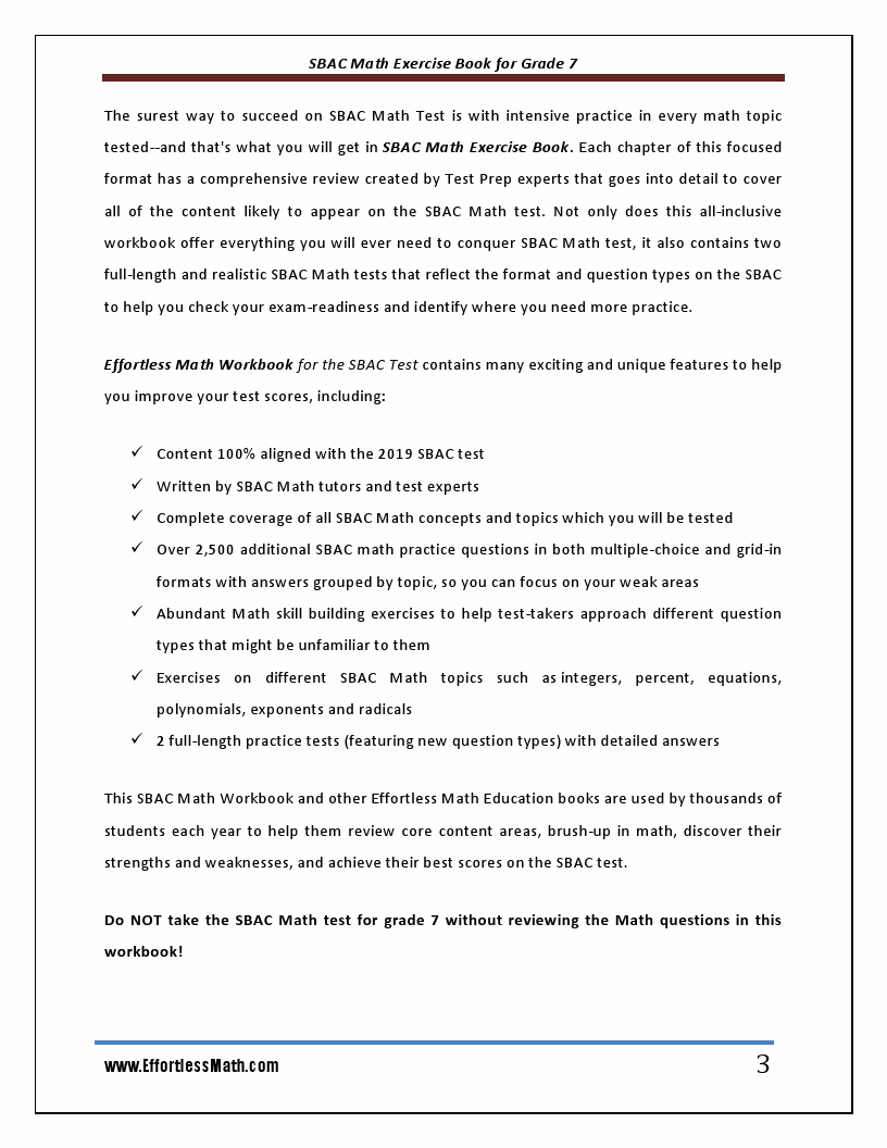 SBAC Math Exercise Book for Grade 7: Student Workbook and Two Realistic ...