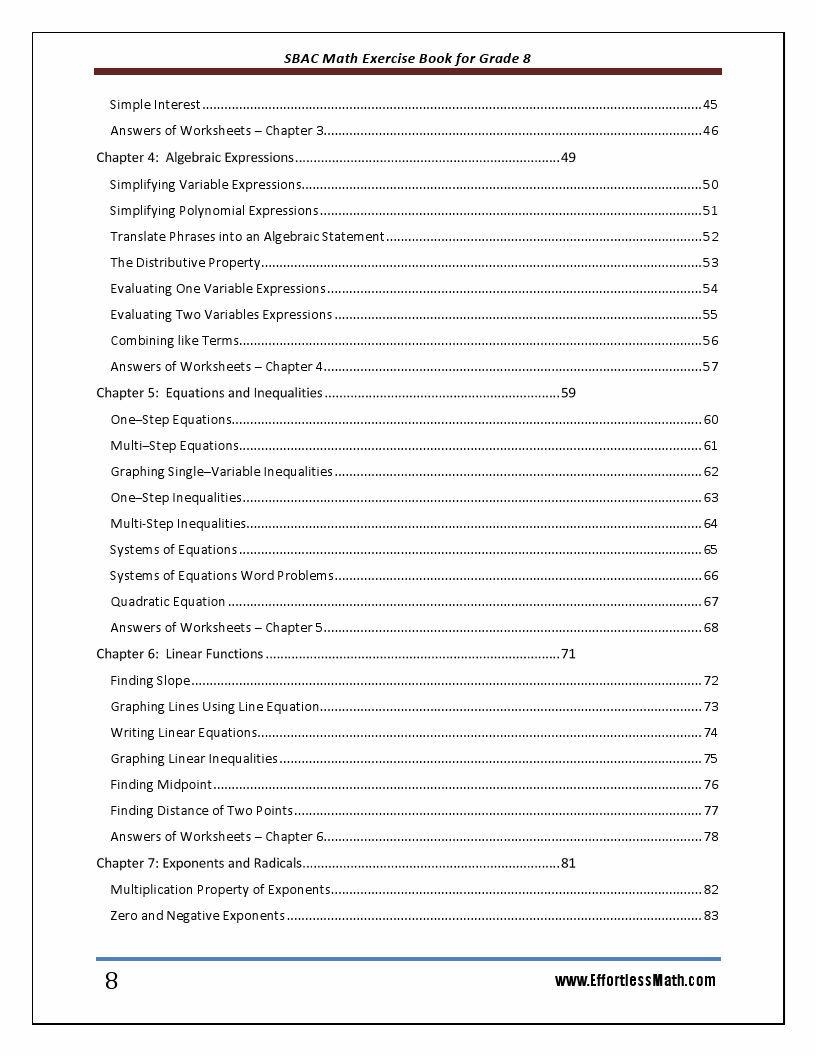 SBAC Math Exercise Book for Grade 8: Student Workbook and Two Realistic ...