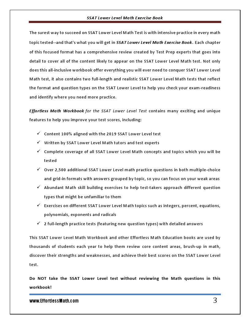 SSAT Lower Level Math Exercise Book: Student Workbook and Two Realistic ...
