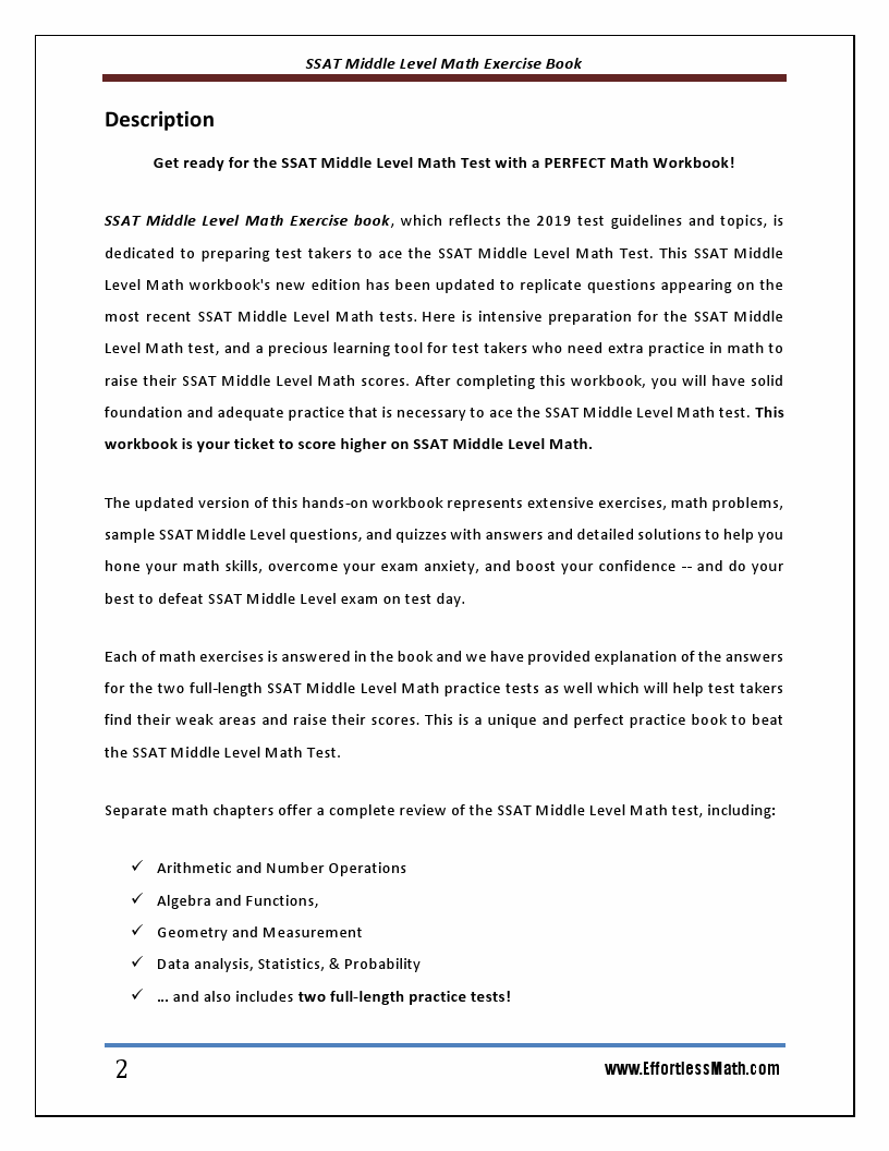 SSAT Middle Level Math Exercise Book: Student Workbook and Two ...