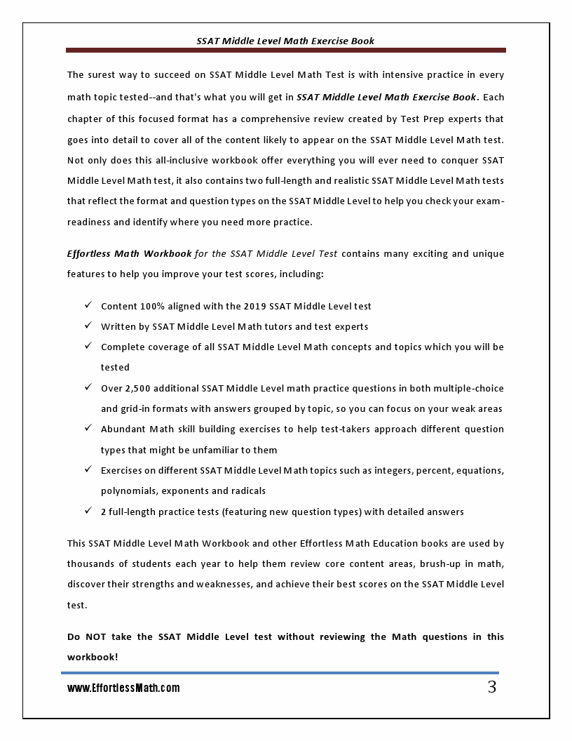 SSAT Middle Level Math Exercise Book: Student Workbook and Two ...