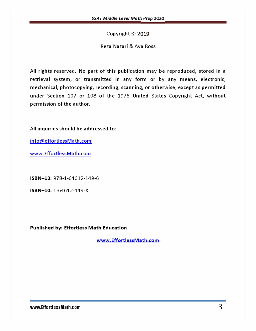 SSAT Middle Level Math Prep 2020: A Comprehensive Review and Step-By ...