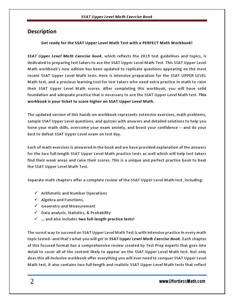 SSAT Upper Level Math Exercise Book: Student Workbook and Two Realistic ...