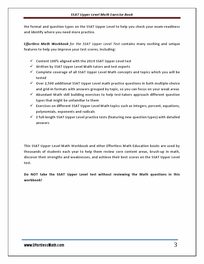 SSAT Upper Level Math Exercise Book: Student Workbook and Two Realistic ...